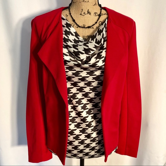 Chico's | Jackets & Coats | Chicos Red Modern Ponte Pieced Jacket ...